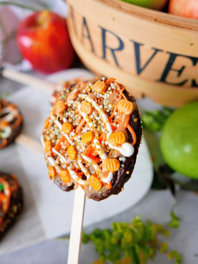 Caramel Apple Slices On A Stick